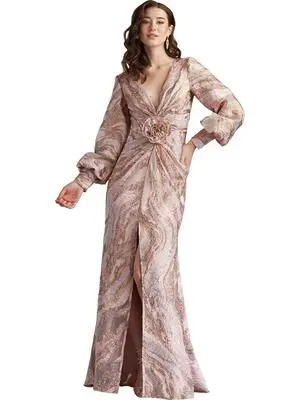 Tadashi Shoji Roselle Gilded Gown - Pebble