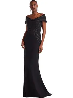 Tadashi Shoji Meridian Sundial Off-shoulder Gown - Black