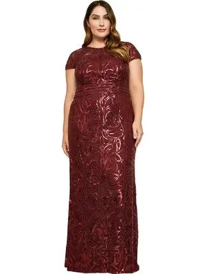 Tadashi Shoji Fabia Cap-sleeve Sequin Gown - Marsala