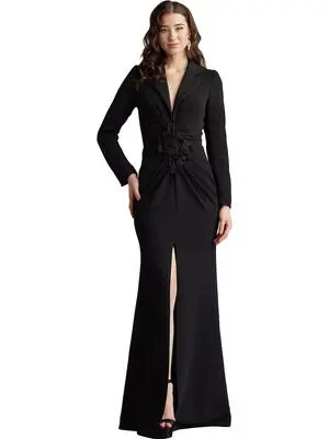 Tadashi Shoji Ardela Center Front Ruffle Gown - Black