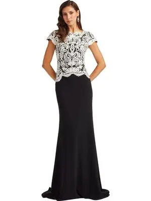 Tadashi Shoji Isadora Embroidered Gown - Black/ivory