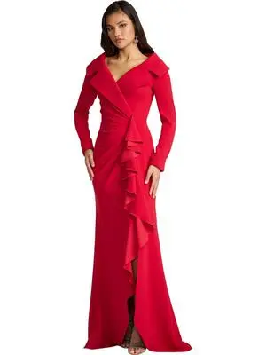 Tadashi Shoji Noma Portrait Collar Gown - Red Rock