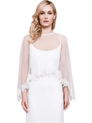 Tadashi Shoji Bizet Lace & Mesh Capelet - Navy