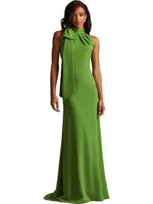 Tadashi Shoji Tadashi Shoji Textured Crepe Halter Gown With Shoulder Bow Cactus