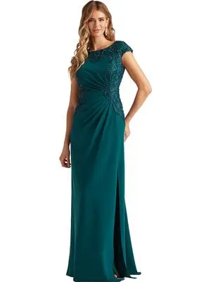 Tadashi Shoji Johari Embroidered Illusion Gown - Tea Leaf