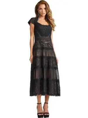 Tadashi Shoji Lace Tea-length Dress - Black/nude