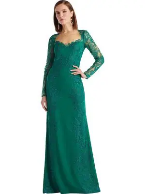 Tadashi Shoji Regal Embroidered Lace Gown - Emerald