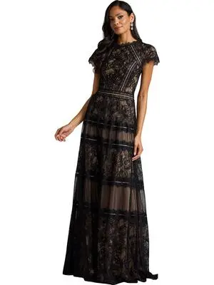 Tadashi Shoji Ahern Orchid Lace Gown - Black/nude