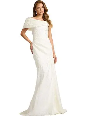 Tadashi Shoji Draped Floral Jacquard Gown - White