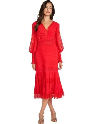 Tadashi Shoji Nyssa Bishop Sleeve Dress - Cherry