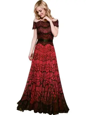 Tadashi Shoji Itzel Off-the-shoulder Lace & Mesh Gown - Black/phoenix