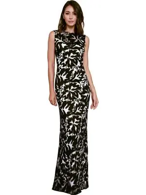 Tadashi Shoji Napali Floral Applique Sleeveless Gown - Black/ivory