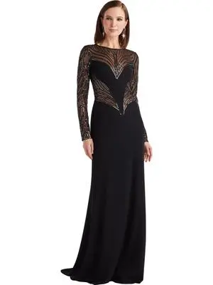 Tadashi Shoji Sequin Embroidered Gown - Black/silver