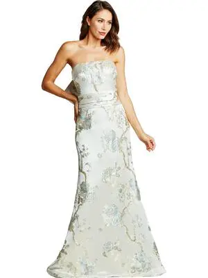 Tadashi Shoji Masami Floral Brocade Gown - Ice