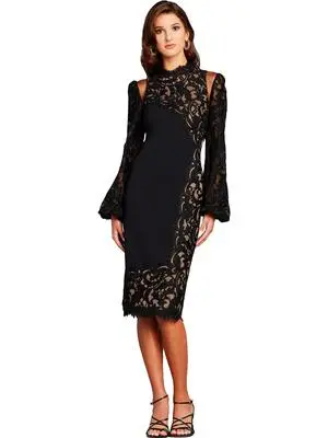Tadashi Shoji Rabia Bishop Sleeve Dress - Black/nude