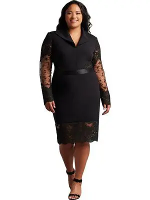 Tadashi Shoji Embroidered Tulle Crepe Dress Plus Size - Black