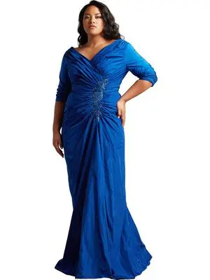 Tadashi Shoji Embroidered Appliqué Gown - Lapis