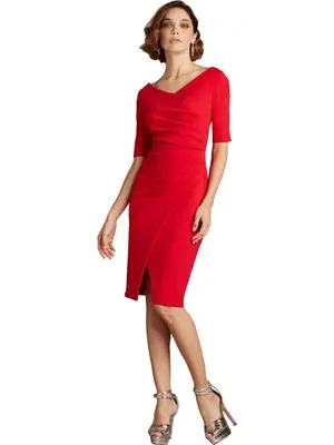 Tadashi Shoji Textured Crepe V-neck Dress - Flame