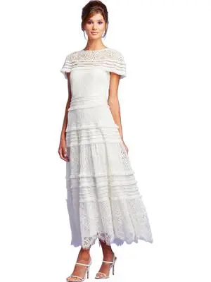 Tadashi Shoji Arya Lace & Fringe Cap Sleeve Midi Dress - Ivory