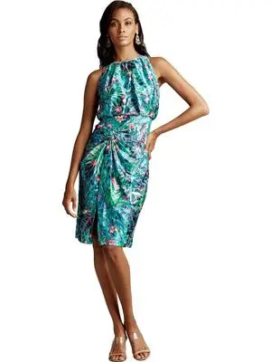 Tadashi Shoji Beeja Twist-drape Dress - Cerulean/multi