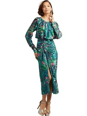Tadashi Shoji Beeja Long Sleeve Twist-drape Dress - Cerulean/multi