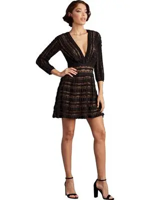 Tadashi Shoji Dunaway Textured Knit Mini Dress - Black/nude