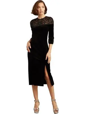 Tadashi Shoji Wallace Beaded Illusion Velvet Dress - Black/nude