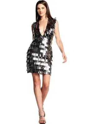 Tadashi Shoji Plunge Neck Mini Dress - Silver/black