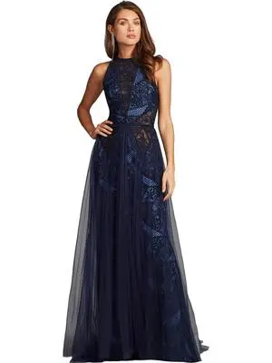 Tadashi Shoji Katalina Lace Patchwork Gown - Navy