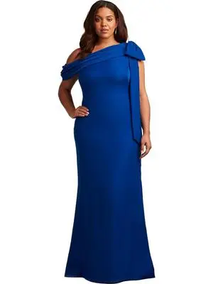 Tadashi Shoji Cassia Bow-shoulder Crepe Gown Plus Size - Royal Blue