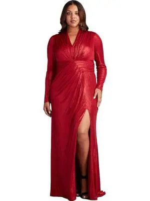 Tadashi Shoji Imanie Draped Lamé Gown - Deep Red