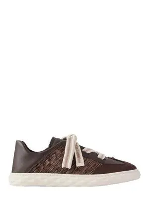 JIMMY CHOO Diamond Light Flex Leather And Raffia Lace-up Sneakers - Brown