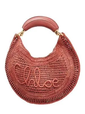 Chloé Embroidered Raffia Tote Bag With Banana-shaped Handle - Red