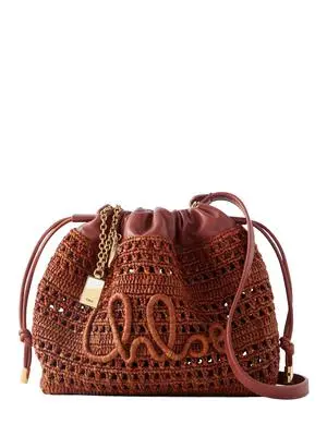 Chloé Raffia Shoulder Bag With Leather Trim - Brown