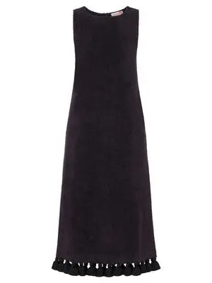 CAP D’ANTIBES Aurelia Tasseled Cotton-terry Midi Dress - Black