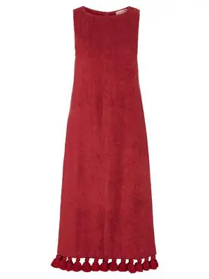 CAP D’ANTIBES Aurelia Tasseled Cotton-terry Midi Dress - Red