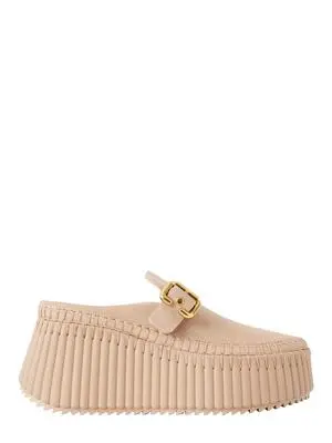 Chloé Suede Platform Mules With Gold-tone Buckle - Neutrals