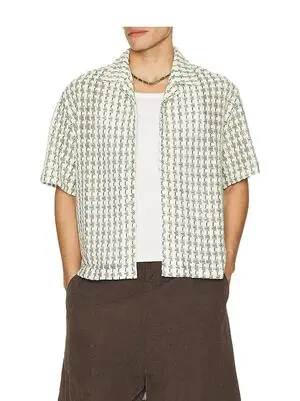 PERCIVAL Freddie Crochet Cuban Collar Boxy Shirt - Green