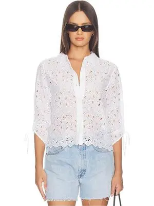 FRAME Paisley Eyelet Cinch Sleeve Shirt - White