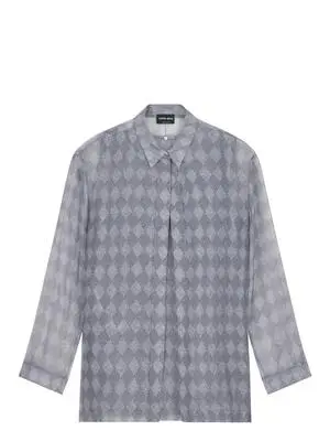 Giorgio Armani Silk Chiffon Diamond Pattern Regular Fit Shirt - Grey