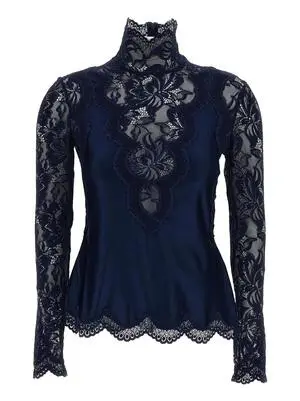 Rabanne Long-sleeve Lace Turtleneck Top - Blue