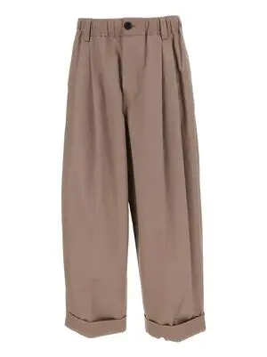 Marni Cotton Canvas Trousers With Double Pleats And Elasticated Waist - Beige