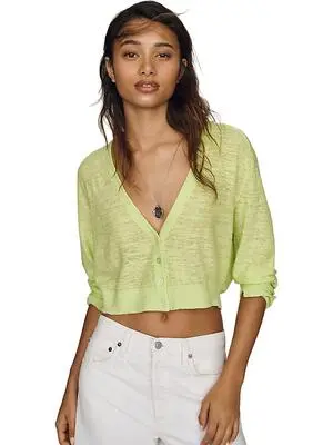 PILCRO Pilcro Fine Gauge Linen Blend Cropped Cardigan Lime