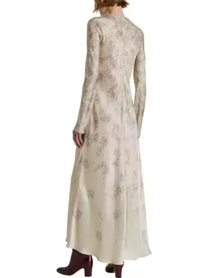 Alberta Ferretti Floral Print Long Sleeve Dress - Neutrals