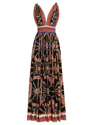 Dolce & Gabbana Carretto-print Long Poplin Dress - Black