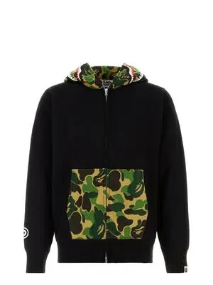 A BATHING APE Cotton Camouflage Shark Hooded Sweatshirt - Black