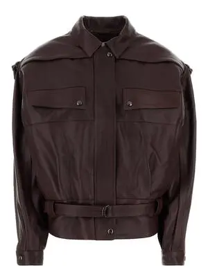 Magda Butrym Burgundy Leather Oversize Jacket - Red