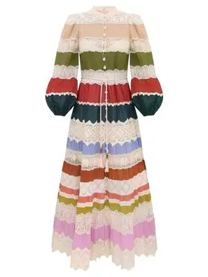 Zimmermann Indra Lace-panelled Tiered Maxi Dress - Neutrals