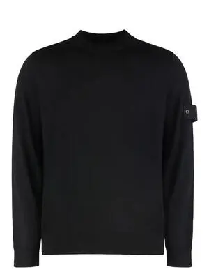 Stone Island Logo-patch Virgin Wool Sweater - Black