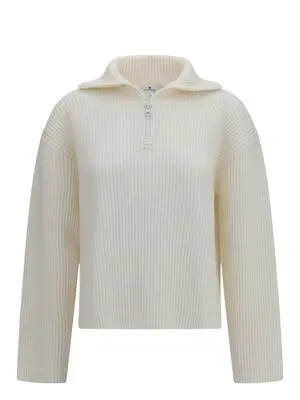 COURREGES Ribbed Knit Zip Sweater - White